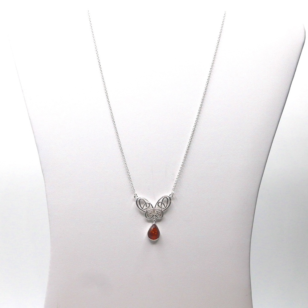 Sterling Silver Celtic Symbol Baltic Amber Necklace - Gem